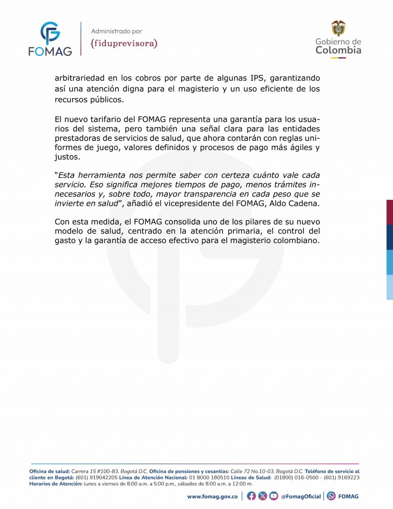 Nuevo tarifario del FOMAG asegura eficiencia y control en servicios de ...